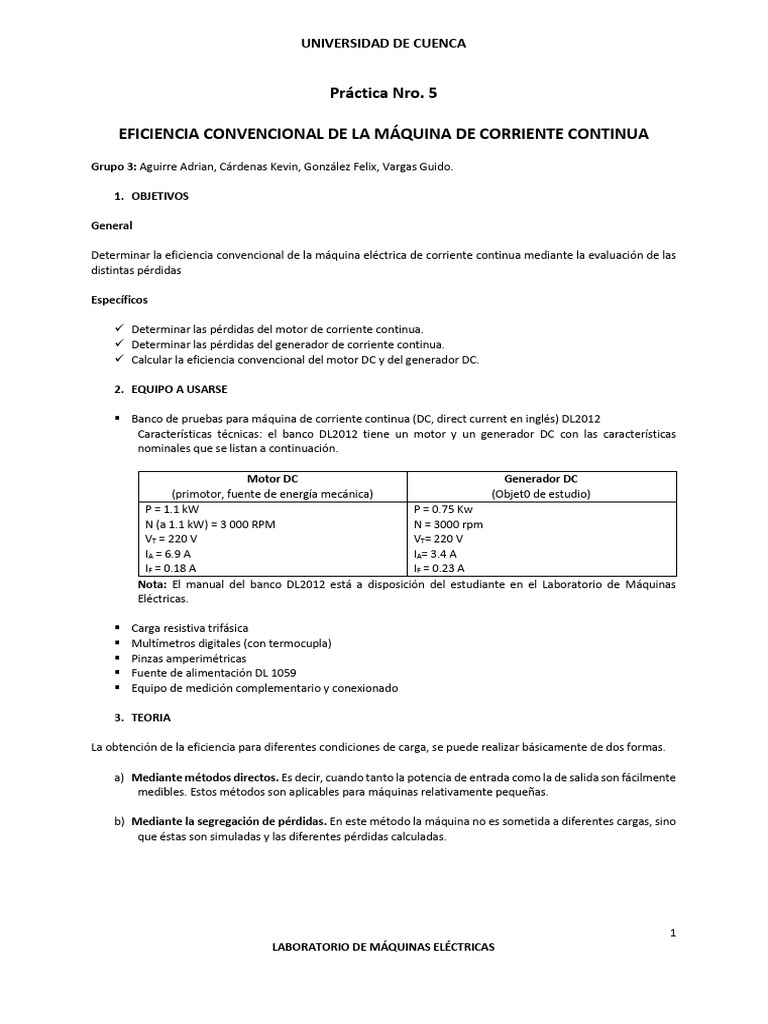 Informe 5 - Eficiencia Convencional | PDF | Generador eléctrico | Inductor
