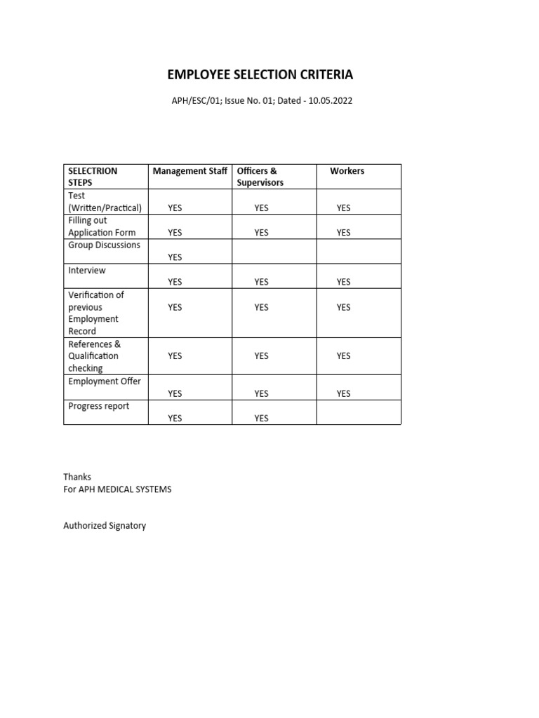 Employee Selection Criteria | PDF