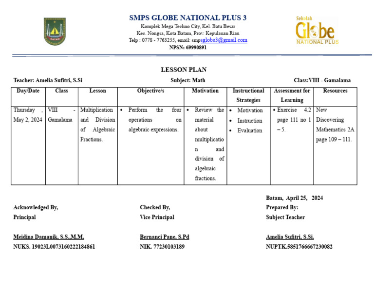 Lesson Plan Kelas 8 - Gamalama 2 Mei 2024 | PDF | Human Communication ...