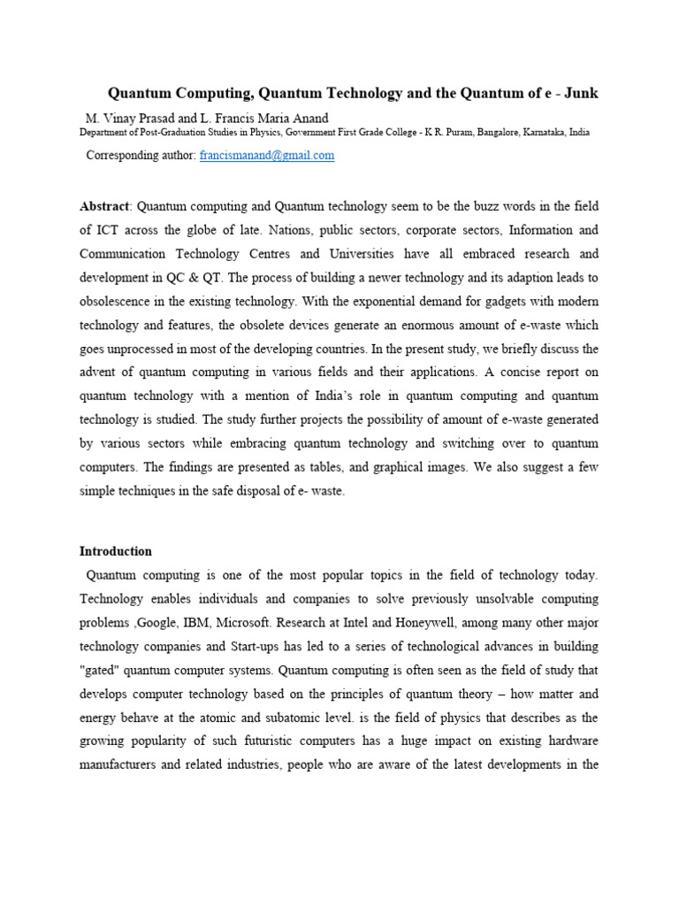 Quantum Computing 1 | PDF | Quantum Computing | Electronic Waste