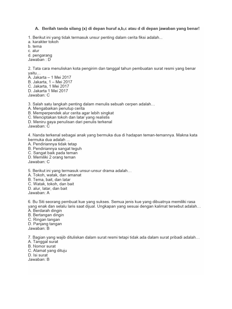 SOAL Ujian sekolah B.Indo kelas 6 Tahun 2024 | PDF