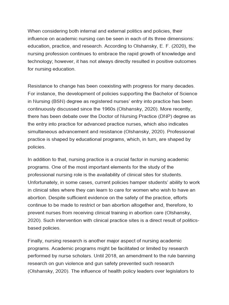 Policy and Politics in Nursing Academia | Download Free PDF | Nursing ...