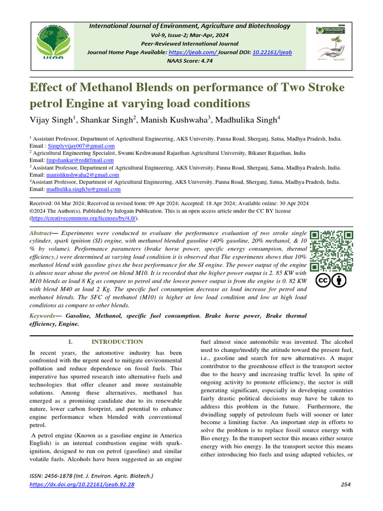 Effect of Methanol Blends On Performance of Two Stroke Petrol Engine at ...