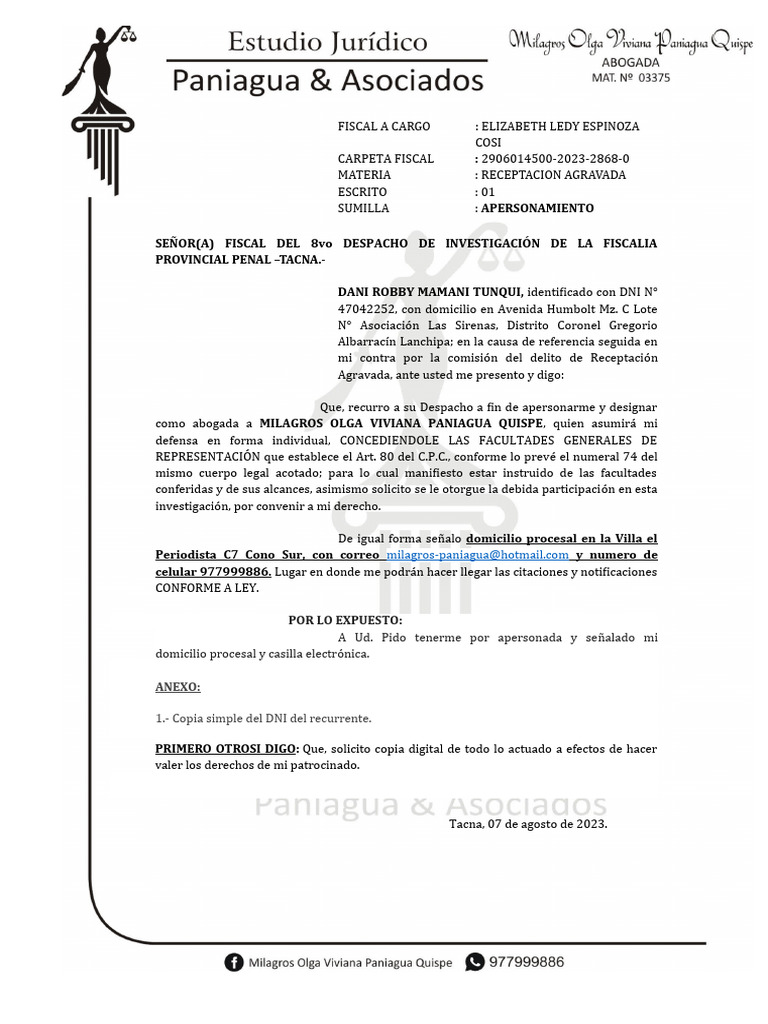 Apersonamiento Receptacion Agravada | PDF