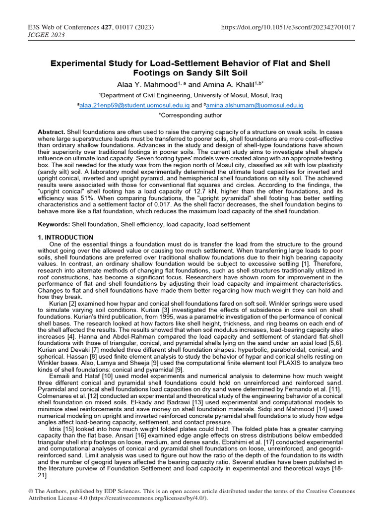 Experimental Study For Load-Settlement Behavior of | PDF