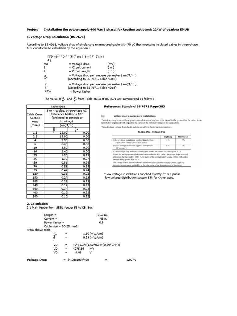 Voltage Drop Calculation for 400V AC | PDF | Alternating Current ...