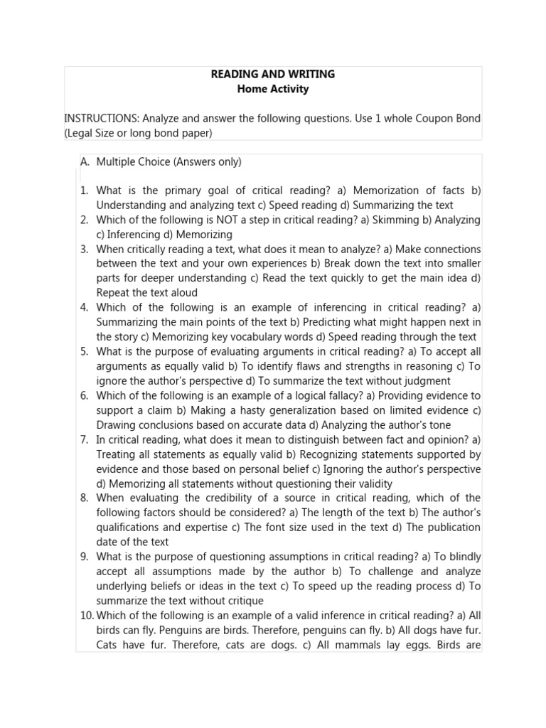 READING AND WRITING (home activity) | Download Free PDF | Juvenile ...