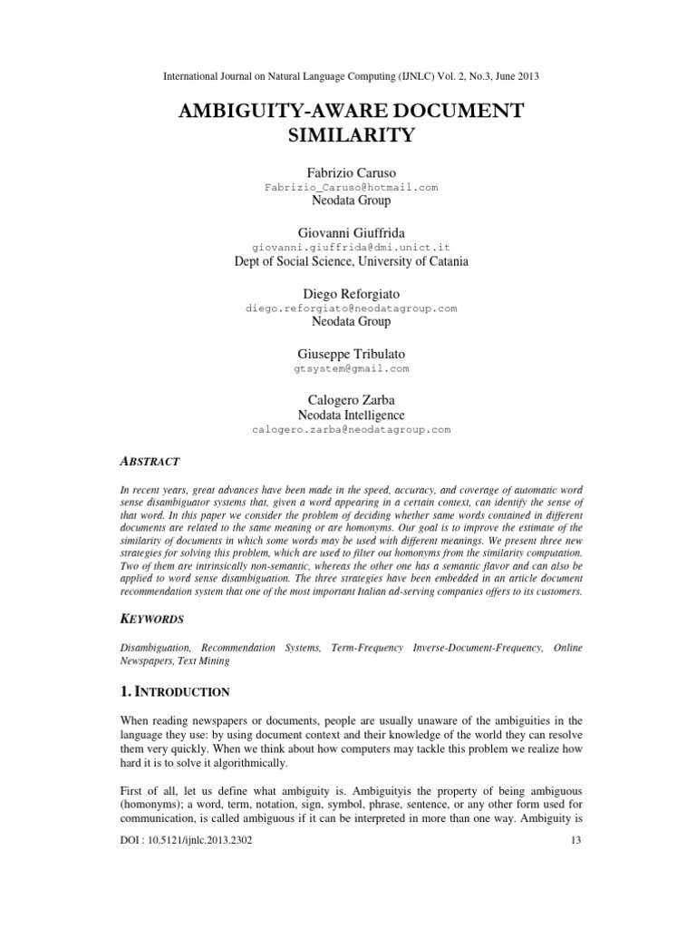 Ambiguity-Aware Document Similarity | PDF | Ambiguity | Semantics