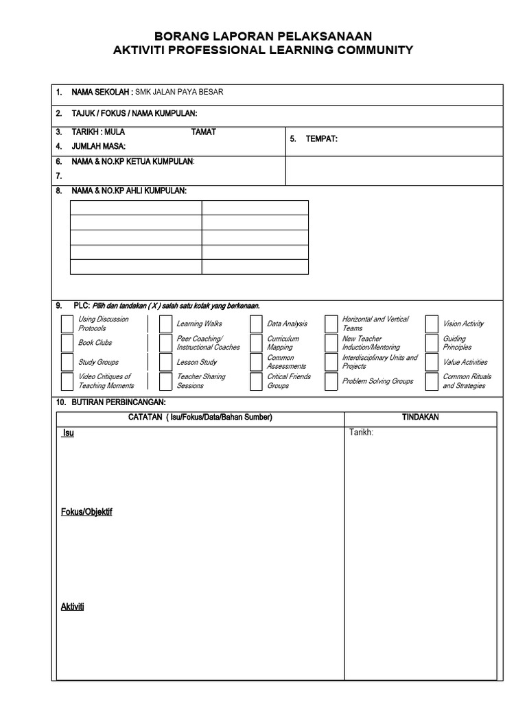 Borang Laporan PLC 2024 | PDF | Learning | Education Theory