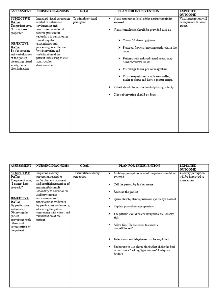 care plan of sensory deprivation new | PDF | Perception | Somatosensory ...