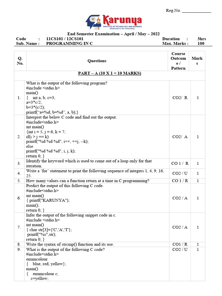 C Programming Exam Questions 2022 | PDF | Data Compression | C ...