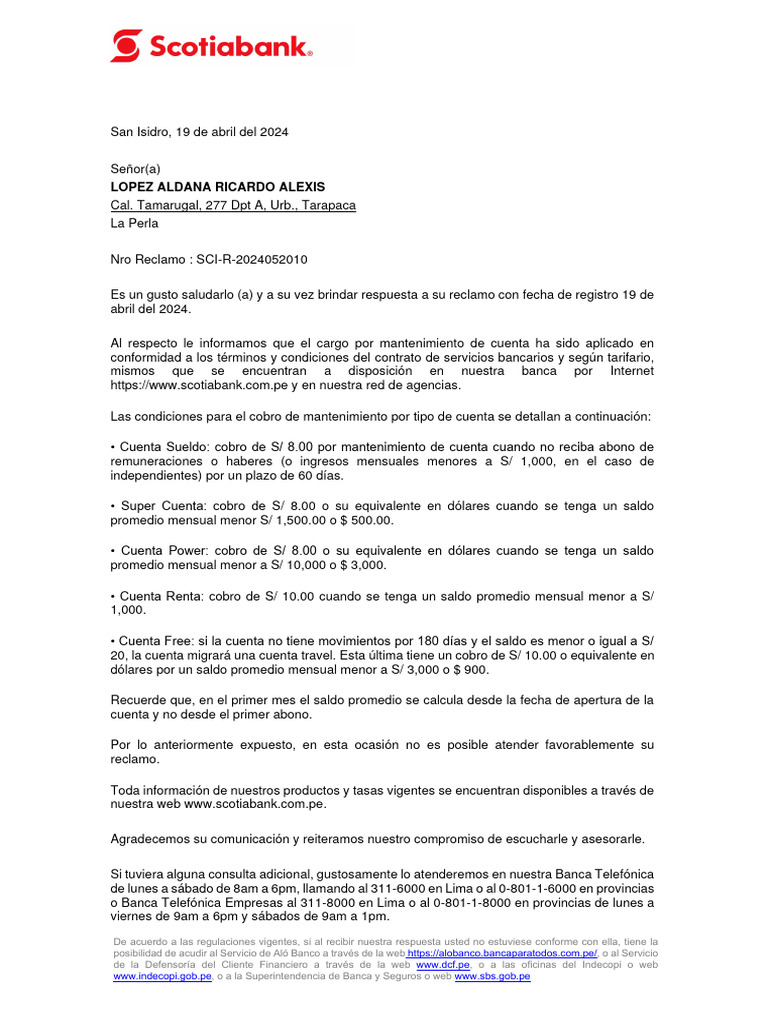 Sci-R-2024052010 Carta de Respuesta Scotiabank | PDF | Economias