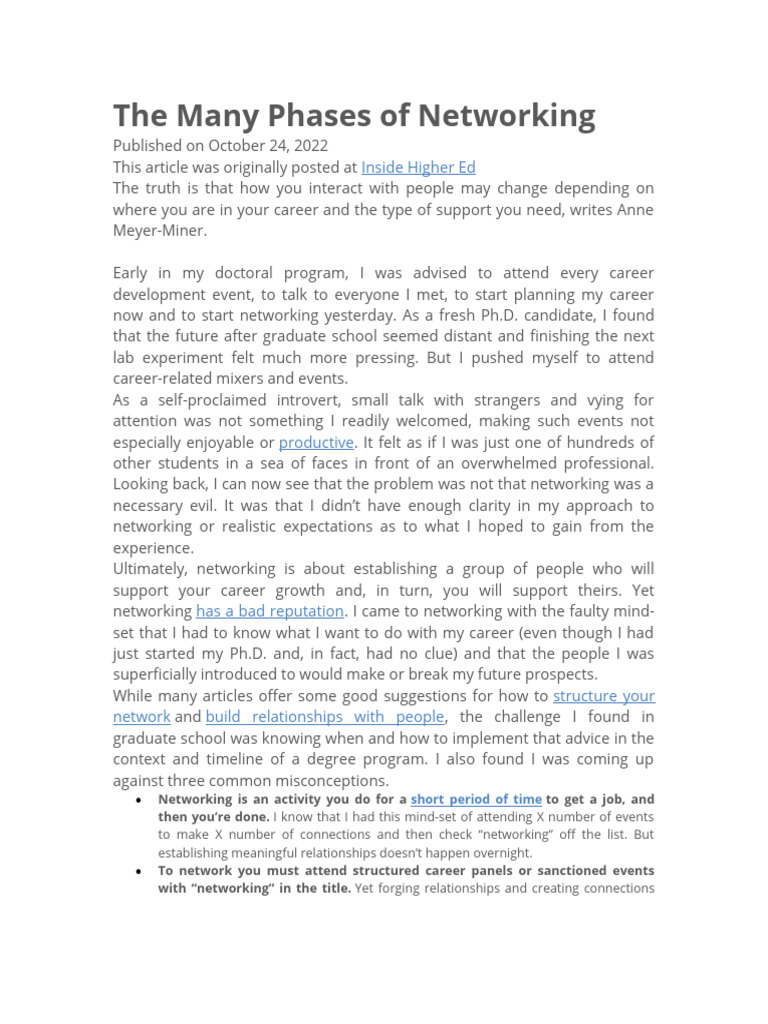 The Many Phases of Networking | PDF | Psychology | Social Psychology