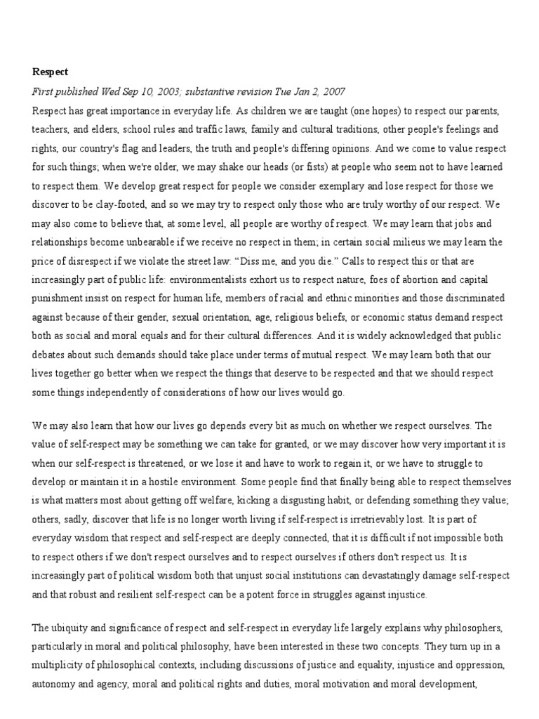 Respect | PDF | Immanuel Kant | Value (Ethics)