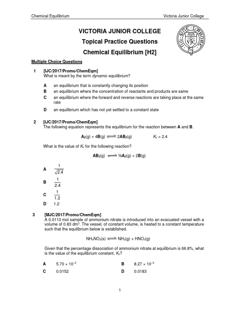 08 (H2) Chem Eqm - Final Selected (QNS) | PDF | Chemical Equilibrium | Chemical Reactions