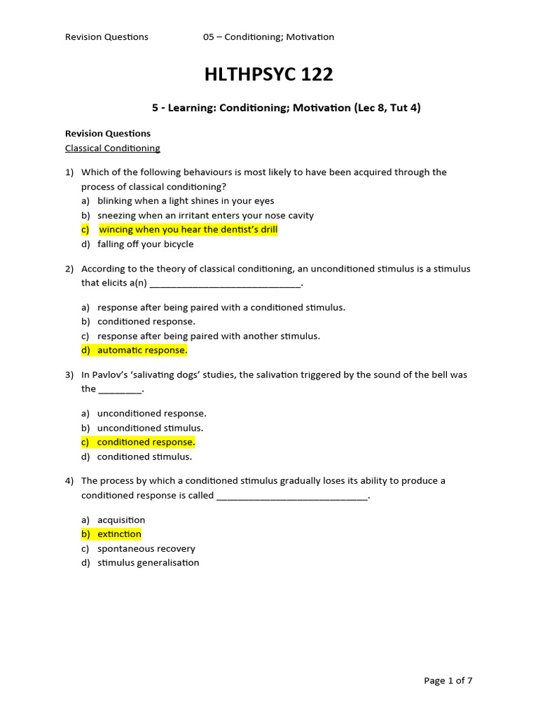05 - Learning - Conditioning - Motivation | PDF | Classical Conditioning | Reinforcement