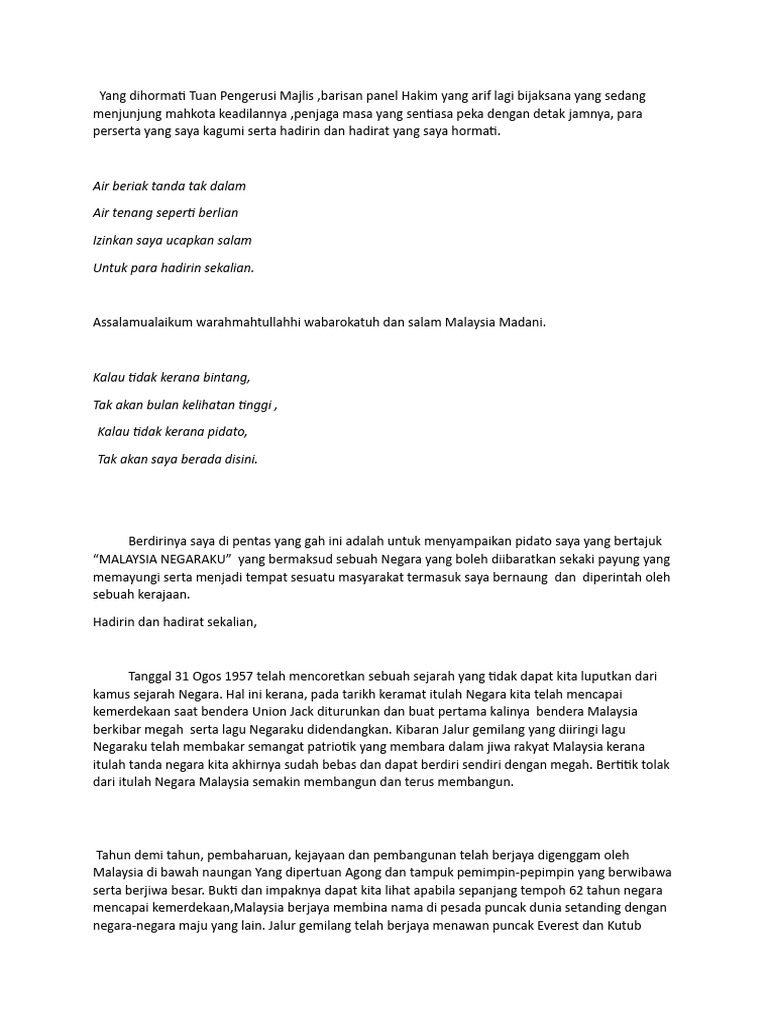 Completed Teks Pidato Malaysia Negaraku | PDF | Perjalanan