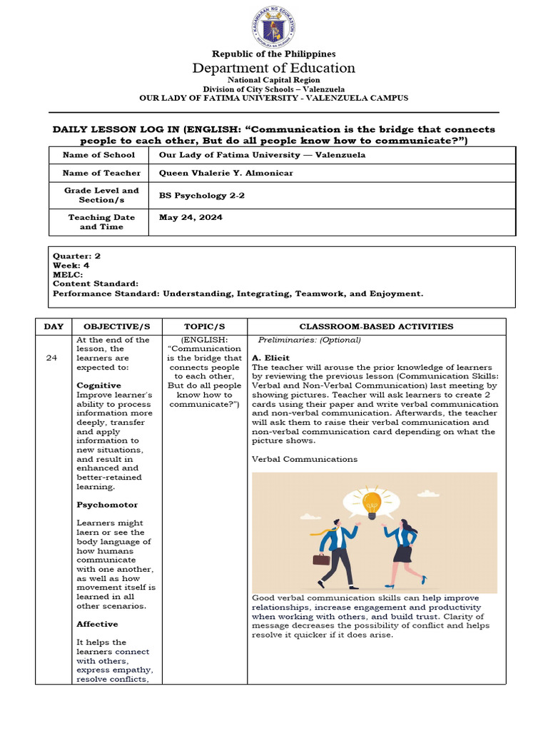 Daily Lesson Log in Template | PDF | Communication | Learning