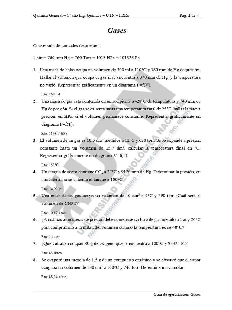 Ejercicios de Aplicación GASES | PDF | Gases | Amoníaco