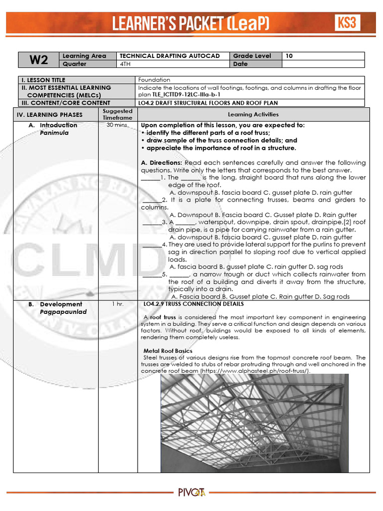 KS3 LeaP Technical Drafting - G10 - WEEK 2 - Qrt4 | PDF | Truss | Structural Engineering