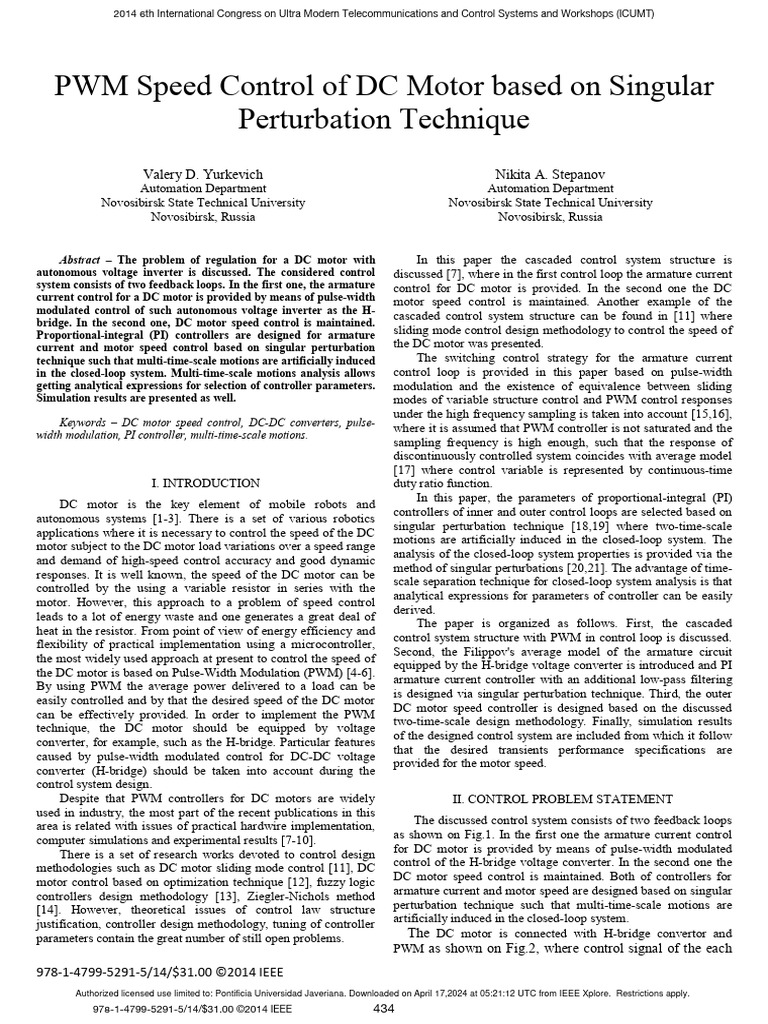 Pwm Speed Control Of Dc Motor Based On Singular Perturbation Technique