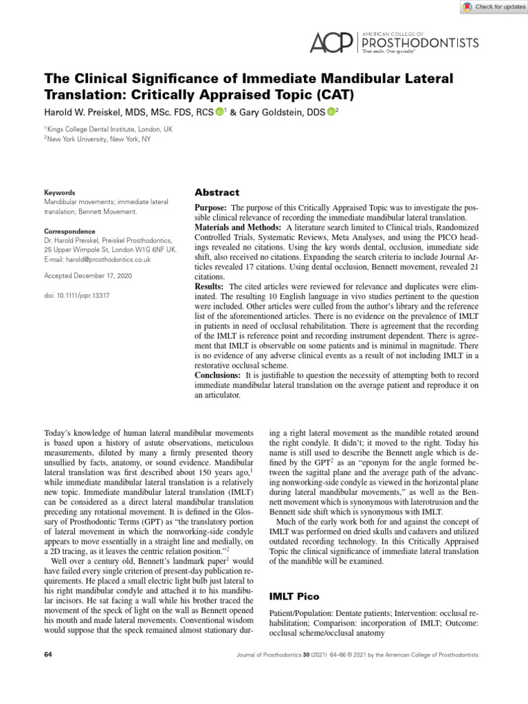 Journal of Prosthodontics - 2021 - Preiskel - The Clinical Significance ...