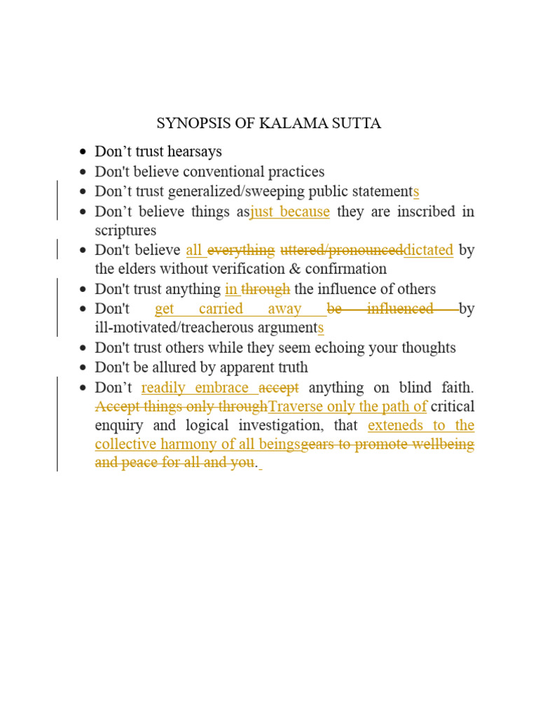 Kalama Sutta: Guide to Critical Inquiry | PDF | Self-Improvement