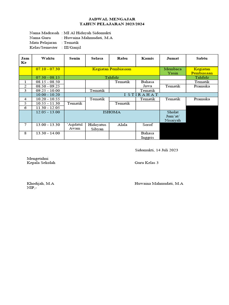 Jadwal Mengajar | PDF