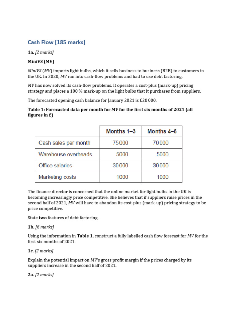 Cash Flow IB Questions | PDF | Factoring (Finance) | Corporate Social ...