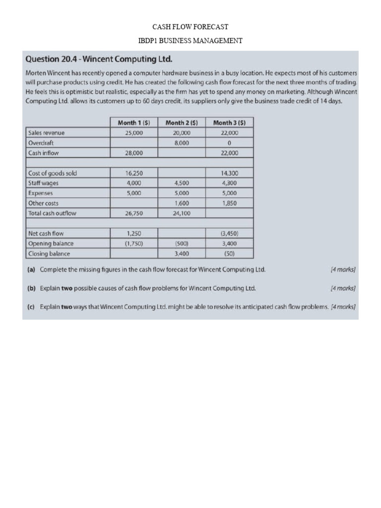 Practice Sums - Cash Flow Forecast | PDF