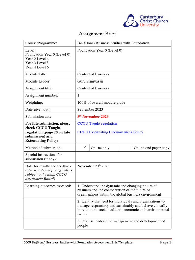 CCCU L3 T1 CoB Assignment August 2023 | PDF | Theory | Creativity