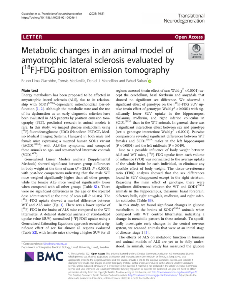 Metabolic changes in animal model of ALS | PDF | Thalamus | Hippocampus