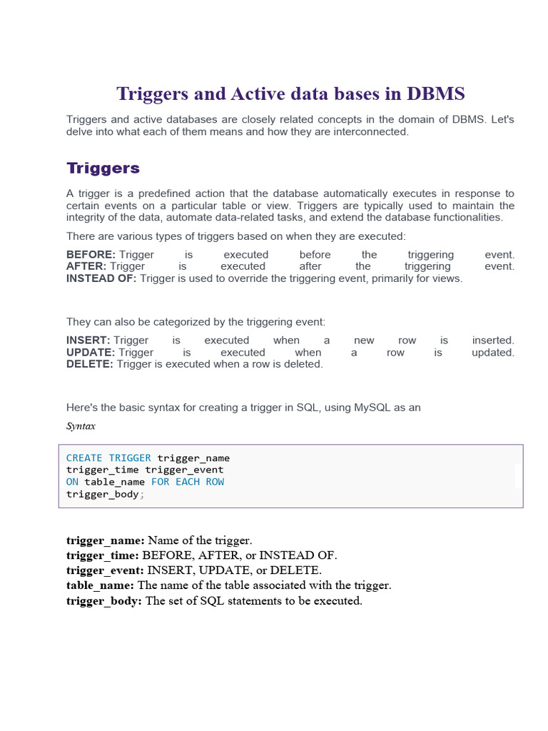 Understanding Triggers in DBMS | PDF | Databases | Software Engineering