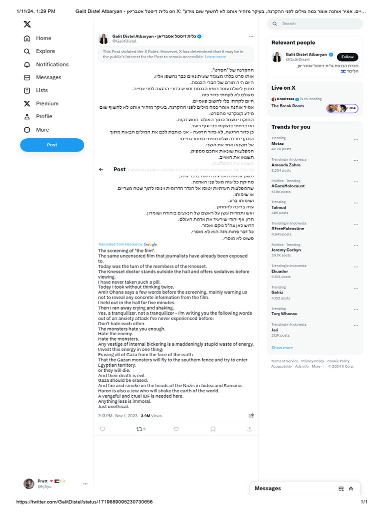 Galit Distel Atbaryan X Post | PDF