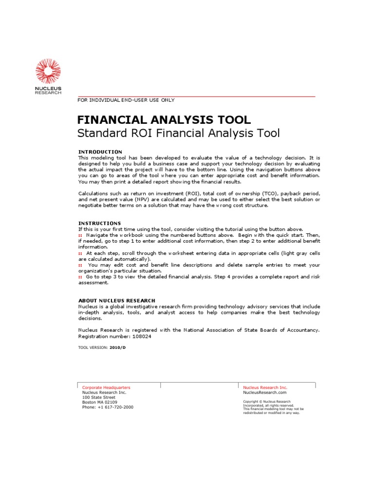 Nucleus Research Standard ROI Tool | PDF | Net Present Value | Internal ...