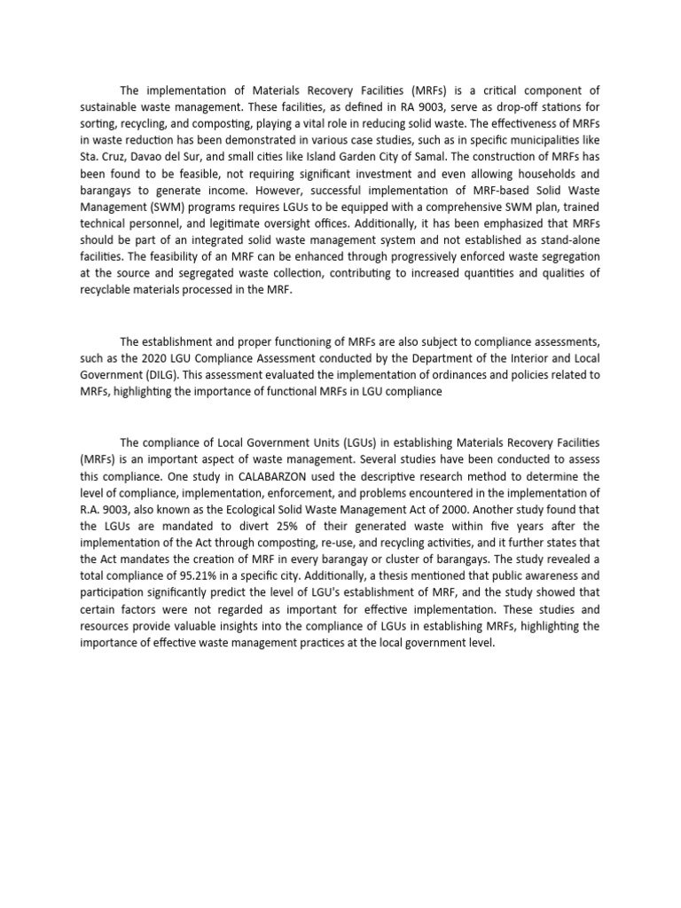 The Implementation of MRF Introduction | PDF | Waste Management | Waste
