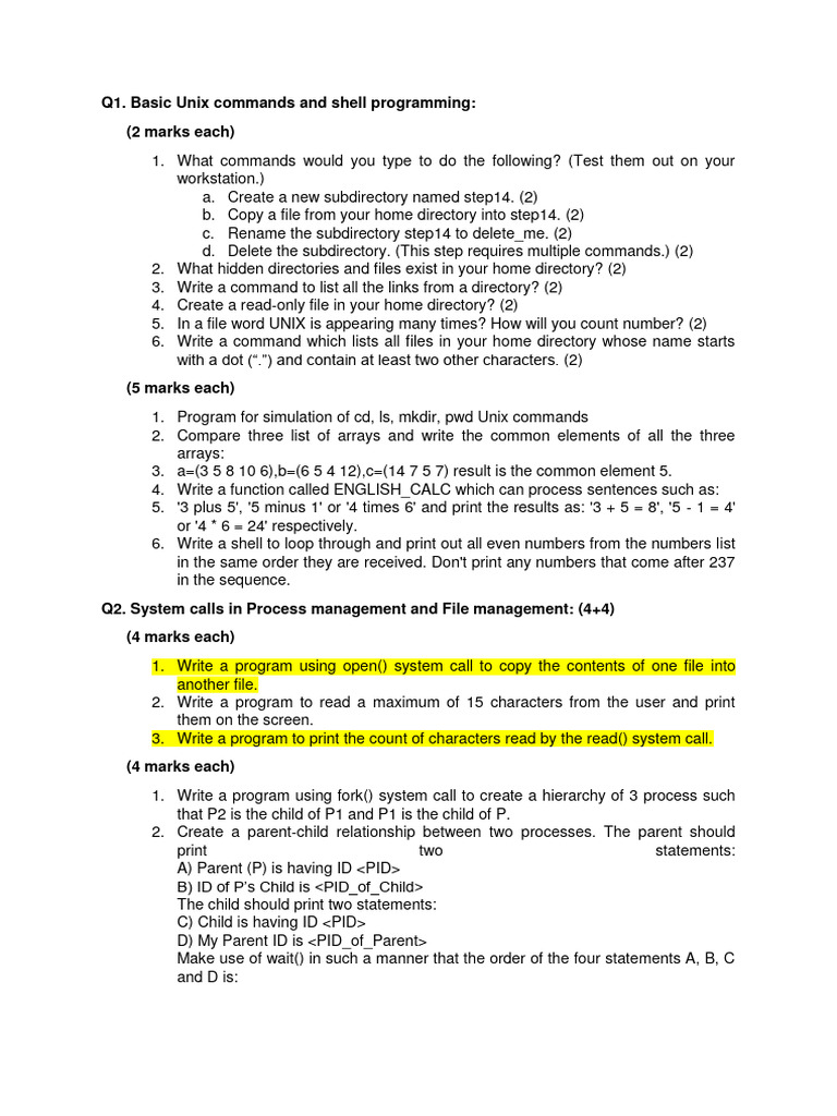OS lab test 1 QP | PDF | Computer File | Directory (Computing)