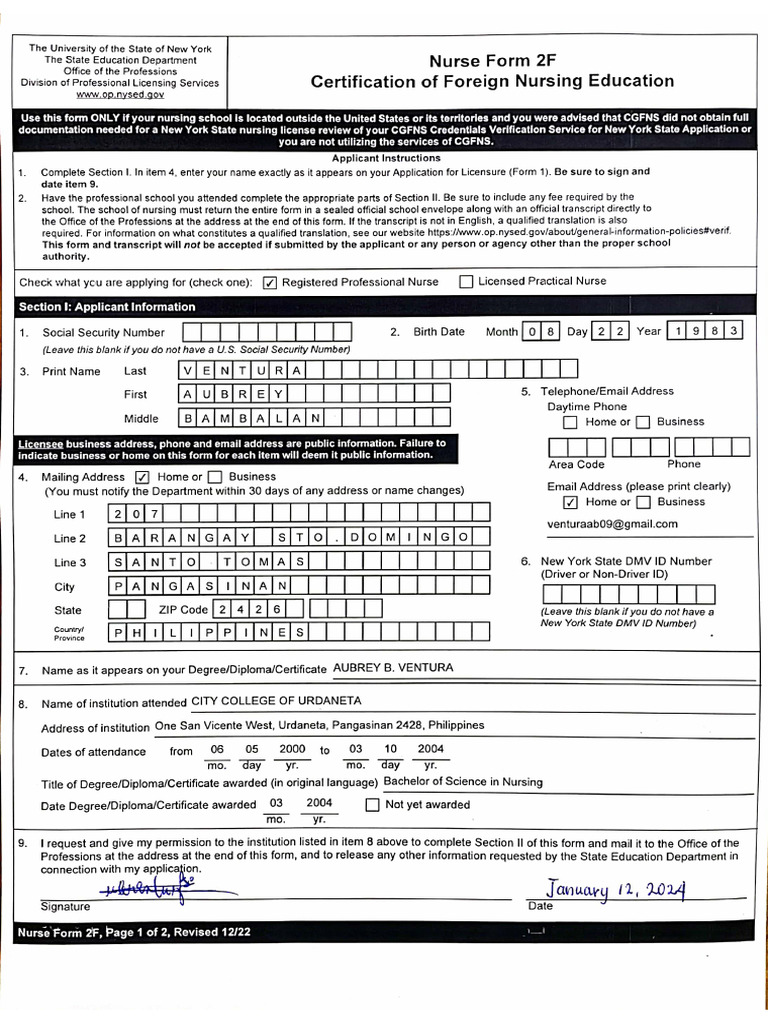 Aubrey Bambalan Ventura Form2F | PDF | Nursing | Diploma