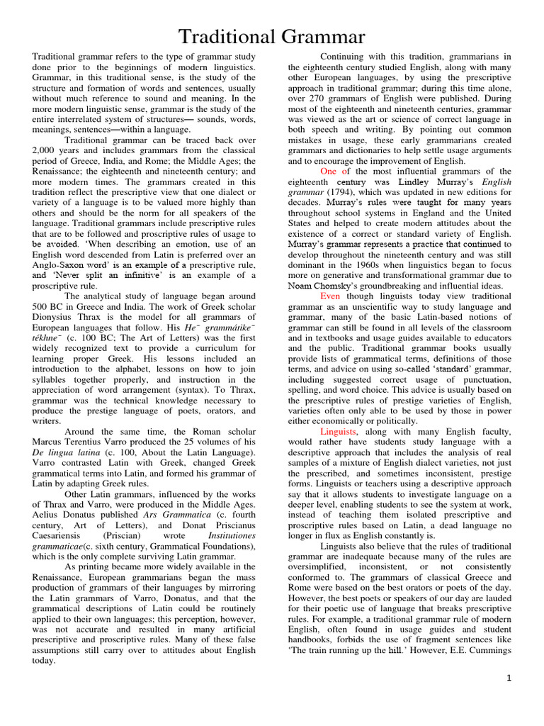 Traditional Grammar, Structural and Functional Study of Grammar MOD 4 ...