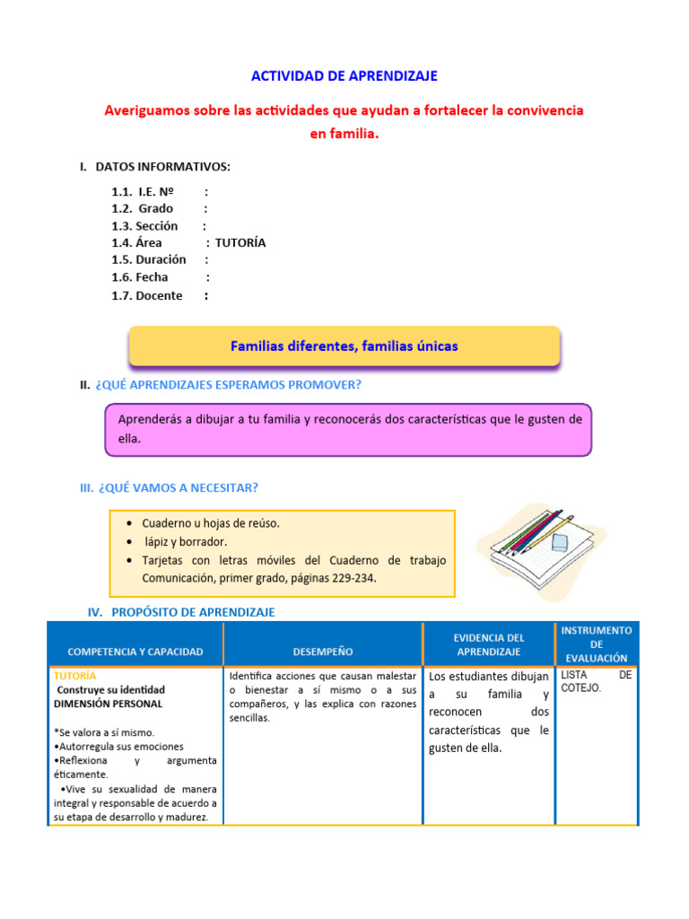 Actividades sobre Familias Diversas | PDF