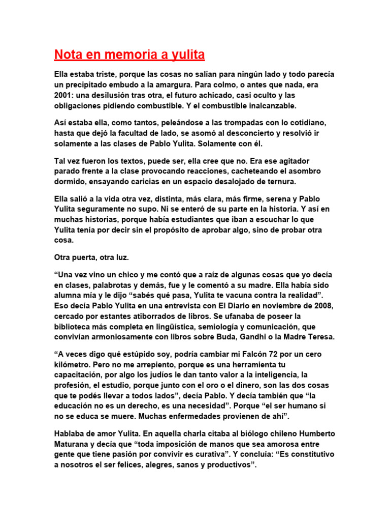 Homenaje a Pablo Yulita: Inspiración y Legado | PDF | Amor