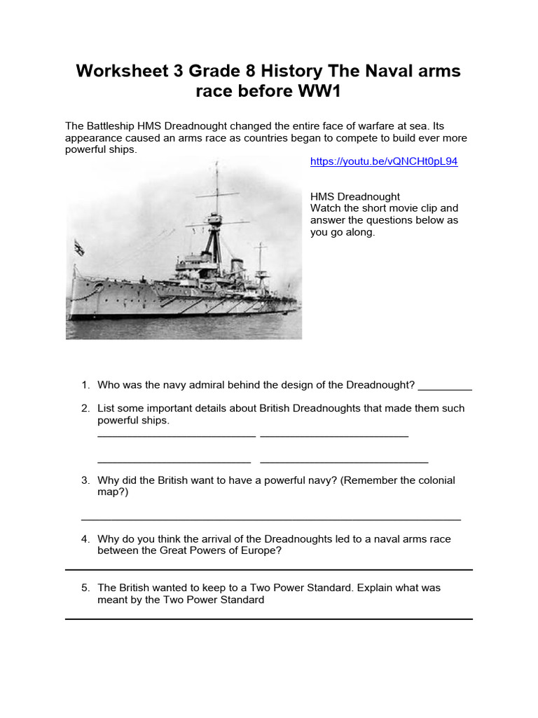 Worksheet 3 The Naval Arms Race Before WW1 | PDF | Travel | History