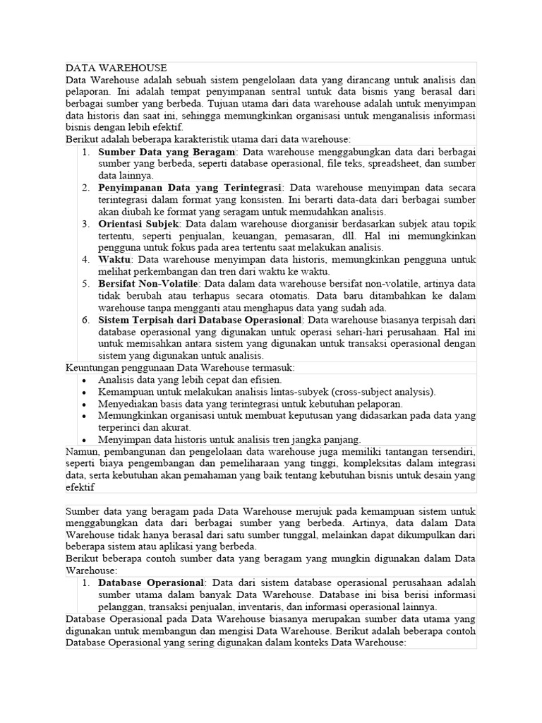 Sumber dan Keuntungan Data Warehouse | PDF | Bisnis | Pengelolaan Keuangan & Uang