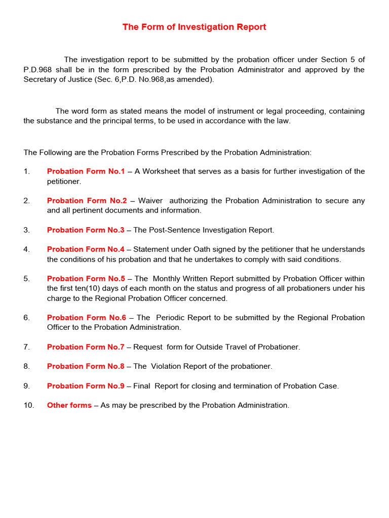 Essential Probation Investigation Forms | PDF