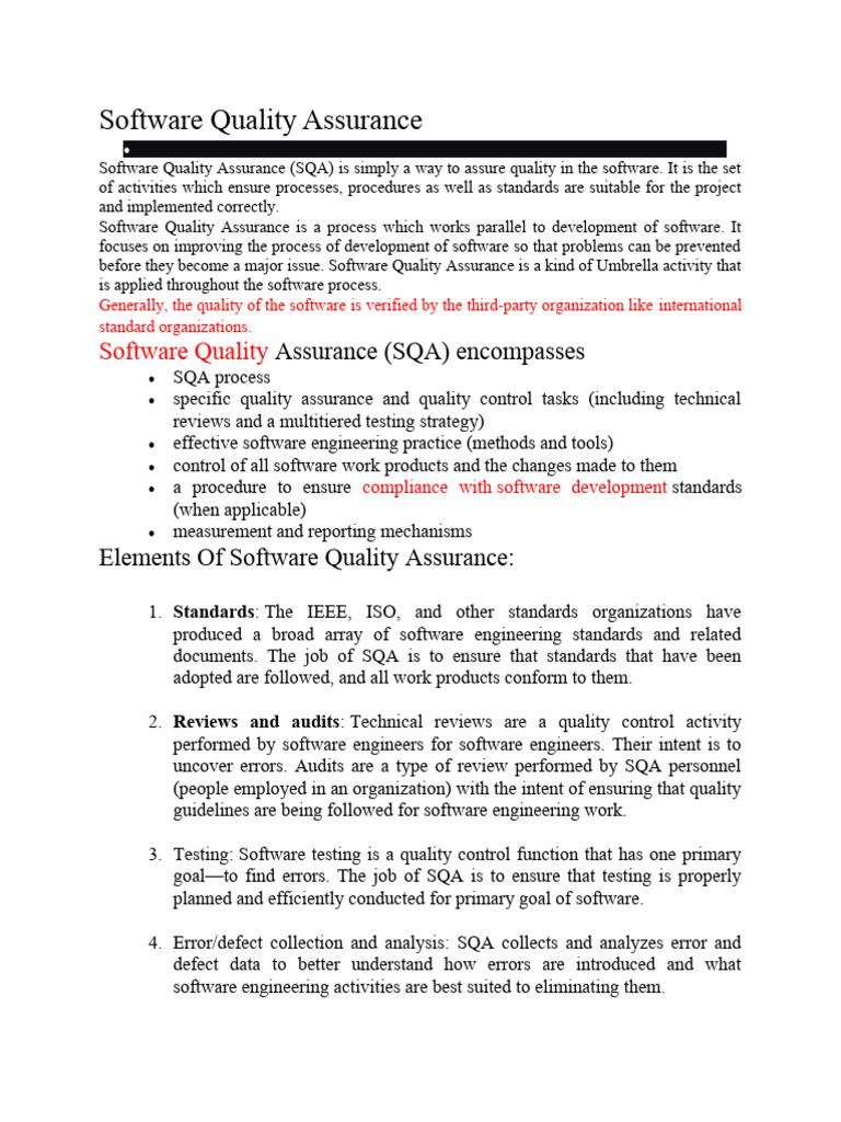 Software Quality Assurance | PDF | Quality Assurance | Software Quality