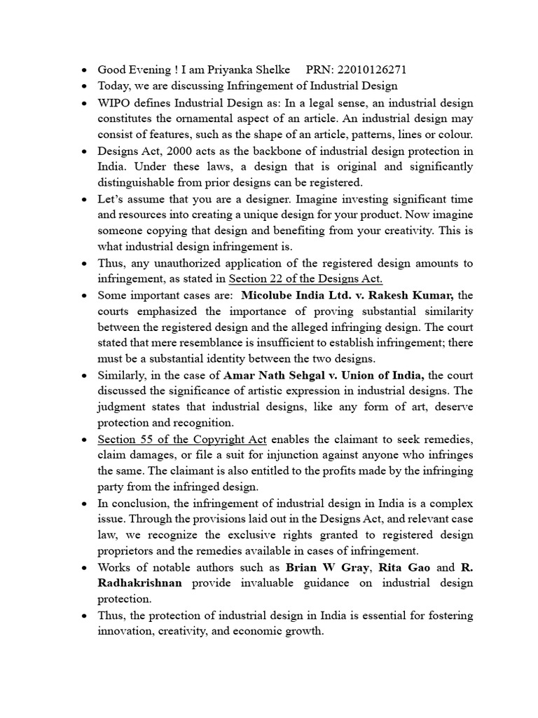 1 Infringement of Industrial Design IPR- GD | PDF
