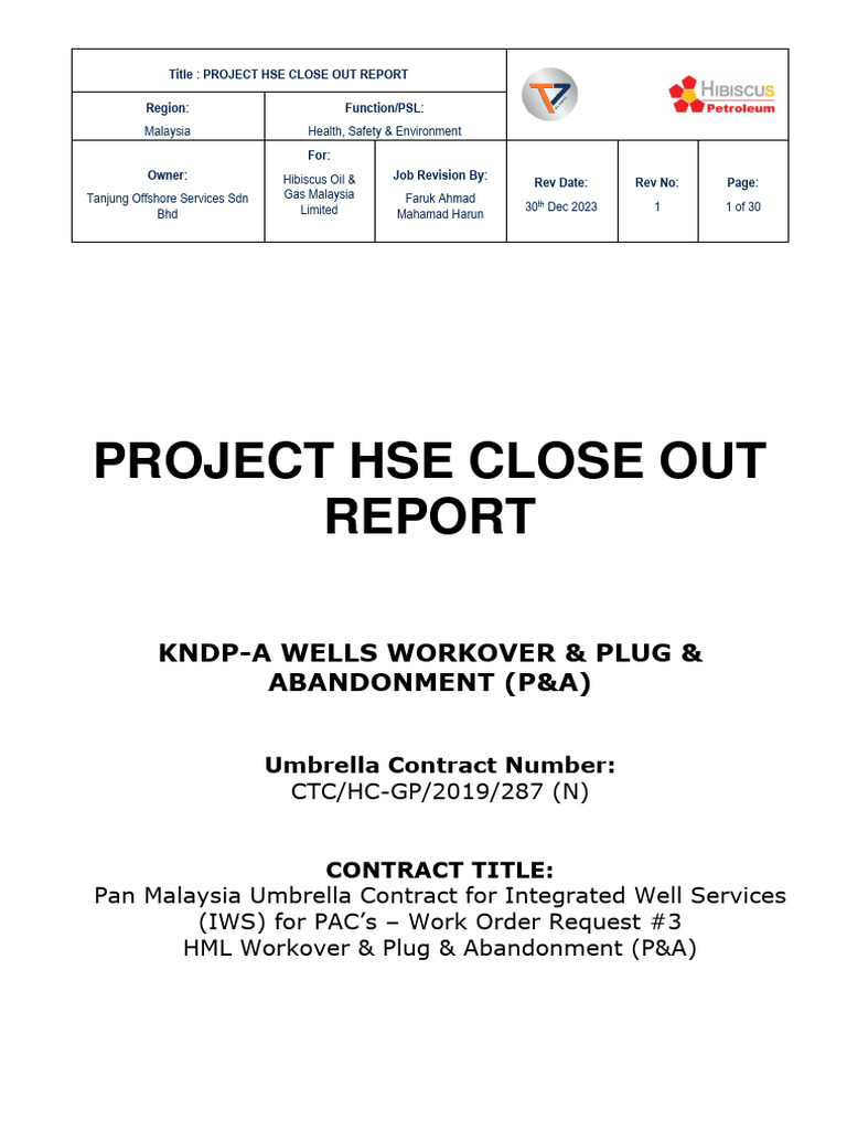 Project Hse Close Out Report-Kndp-A-By Faruk-24012024 | PDF | Safety | Regulatory Compliance