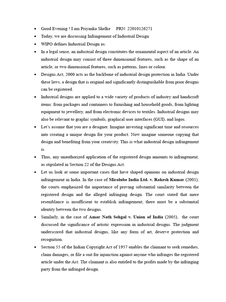 Infringement of Industrial Design IPR - GD | PDF | Copyright ...