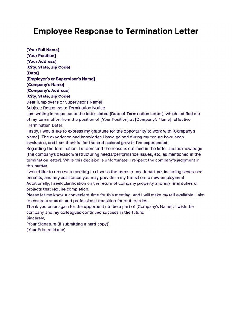 Employee Response To Termination Letter | PDF