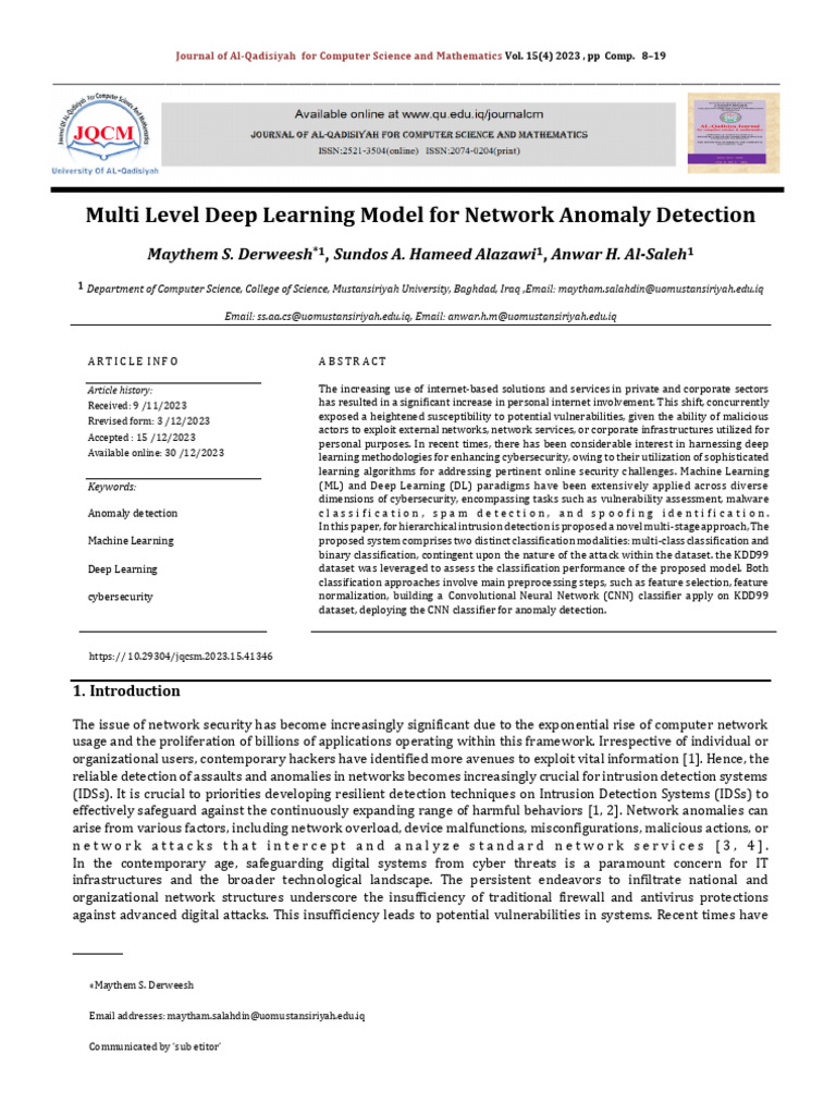 Multi Level Deep Learning Model For Network Anomal | PDF | Machine Learning | Deep Learning